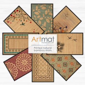 Green Japanese Botanical Illustration, Printed on Natural Bamboo ...