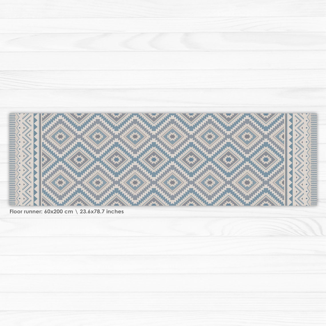 Blue and Gray Vinyl Floor Mat. Kilim Vinyl Area Rug Printed to - Etsy