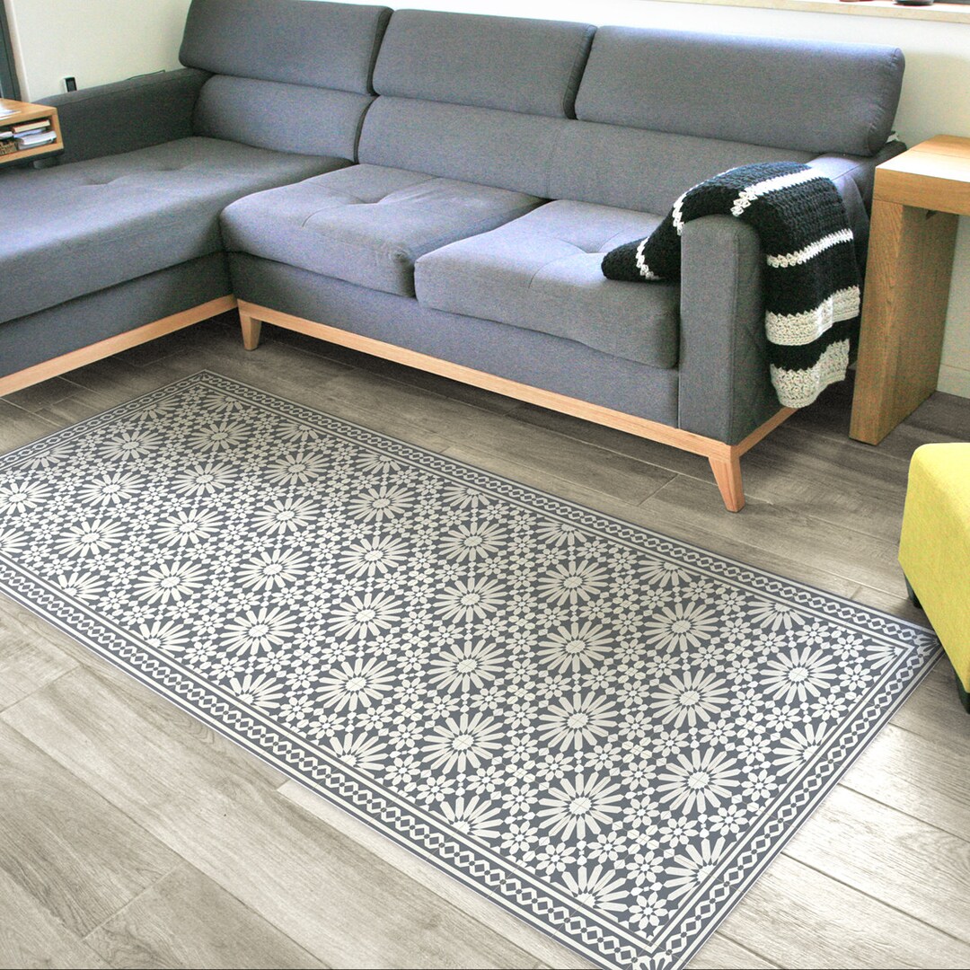 Gray Vinyl Runner Rug or Hallway Runner With Moroccan Tiles Design. Rug ...