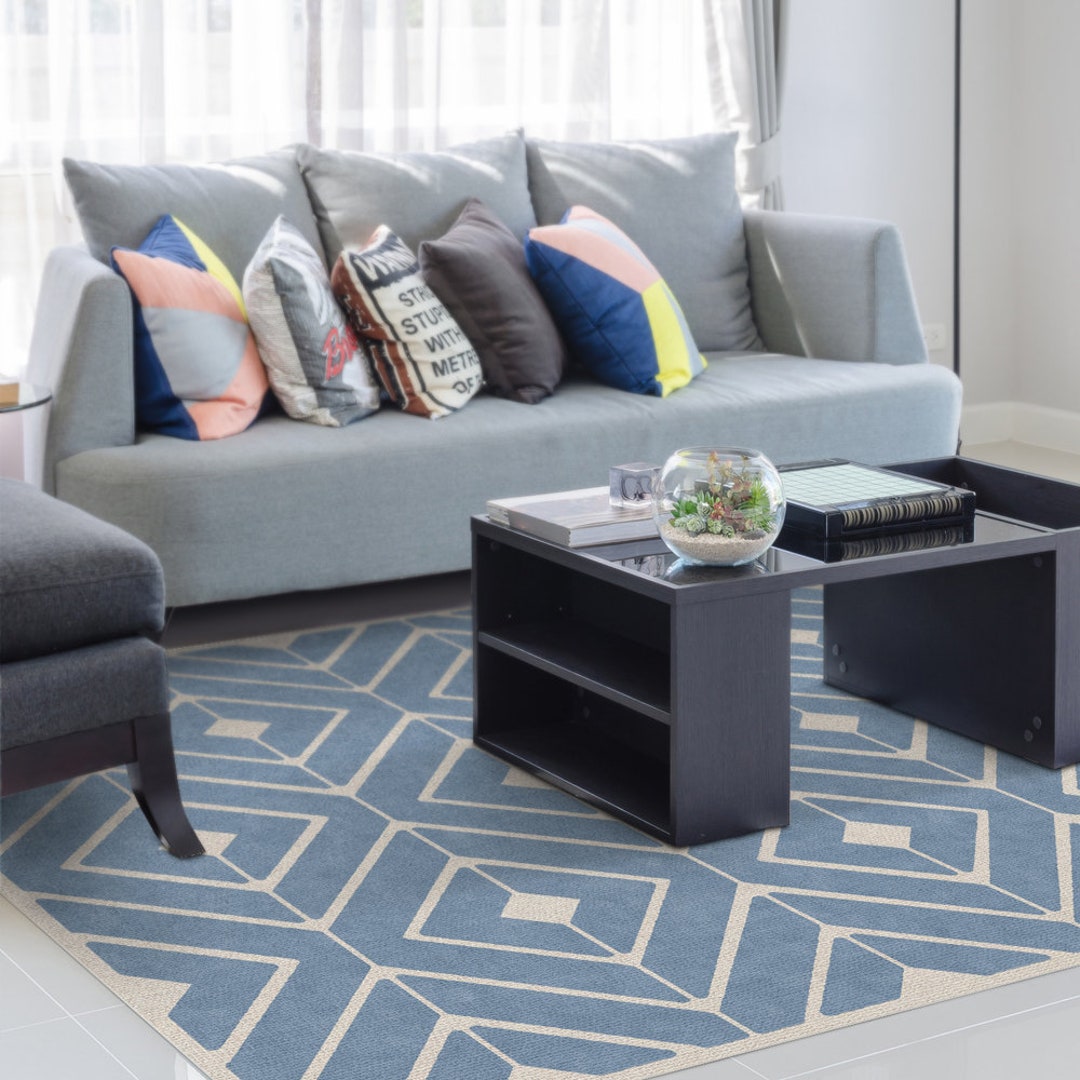 Blue Vinyl Floor Mat. Area Rug or Kitchen Mat With Graphic Design in ...