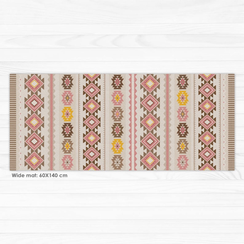 Runner Rug With Boho Design. Pastel Runner Mat in Pink, Yellow and ...