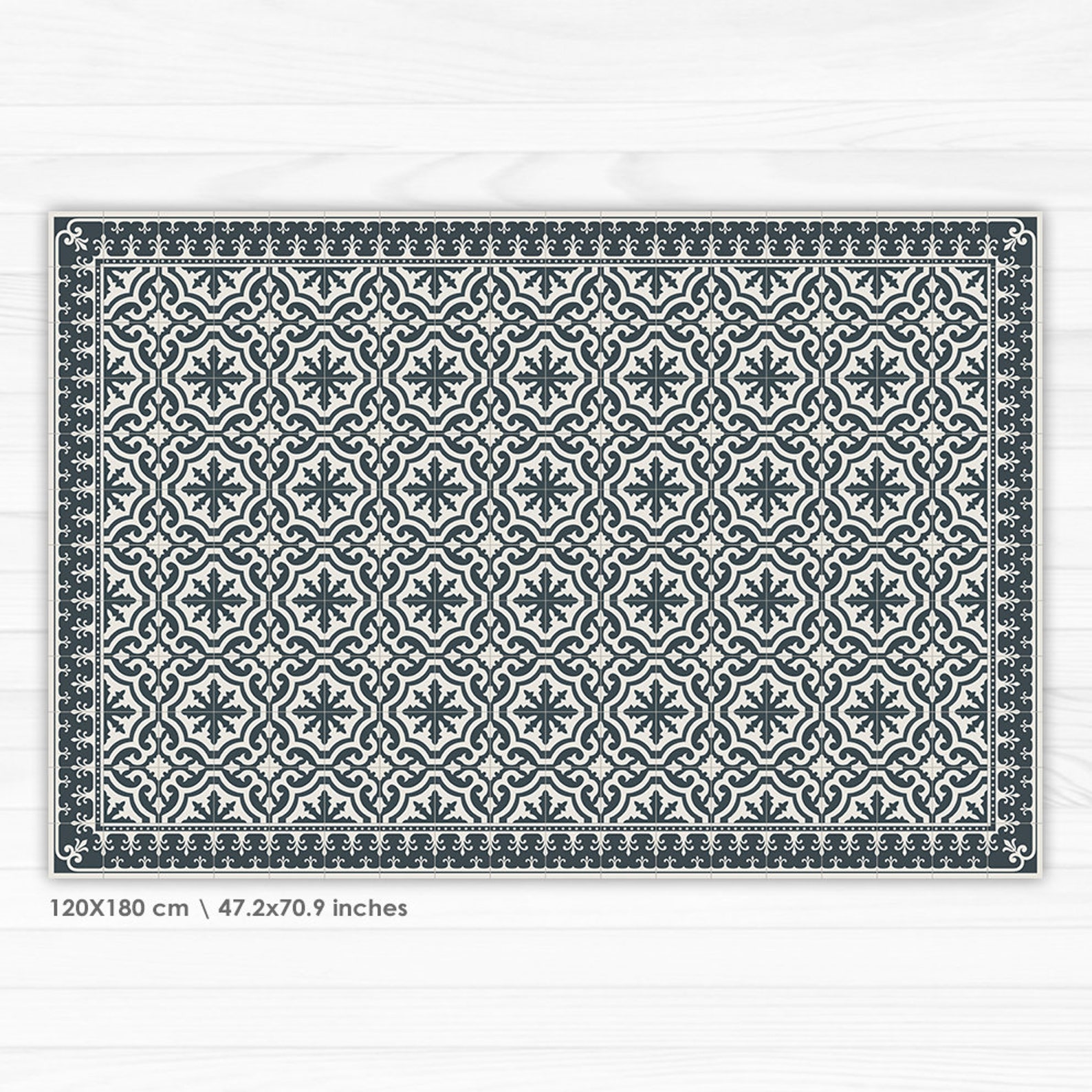 Dark Grey Vinyl Mat With Classic Tiles Design and Decorative Frame. Art ...