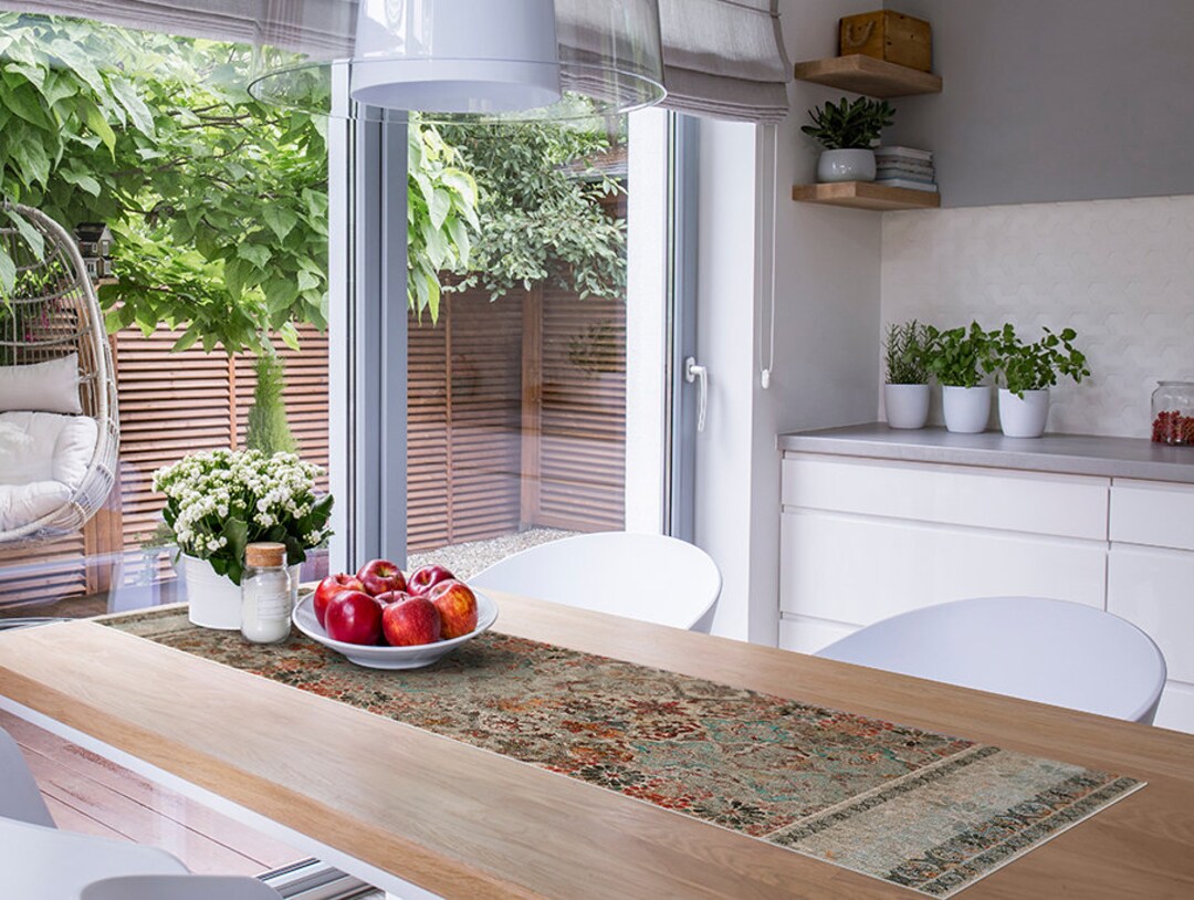 NEW Vinyl Table Runner Mixed Tiles Pattern Inspired by Spanish Ethnic ...