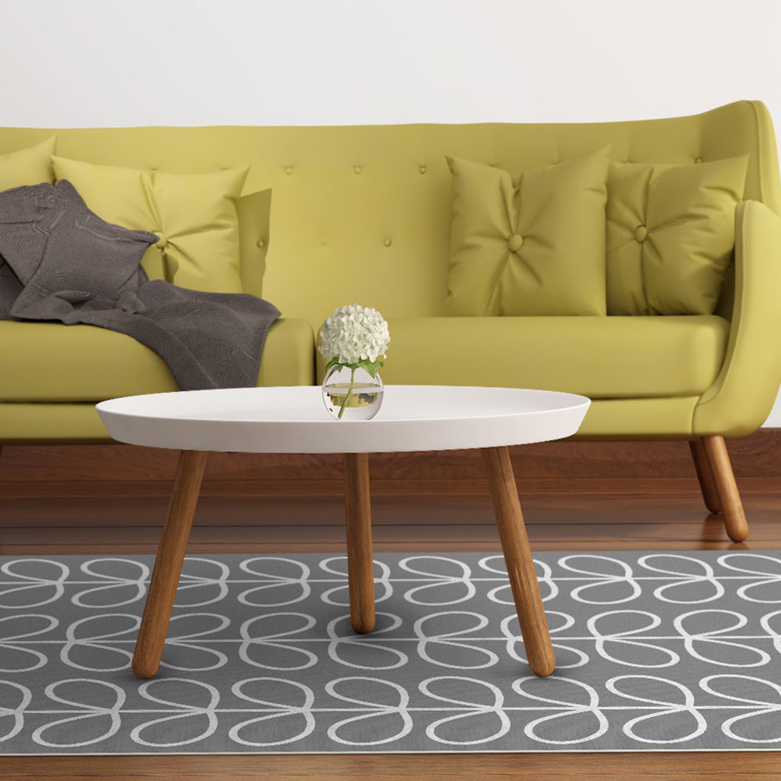 Yellow Vinyl Floor Area Rug With Graphic Leaves Design in - Etsy