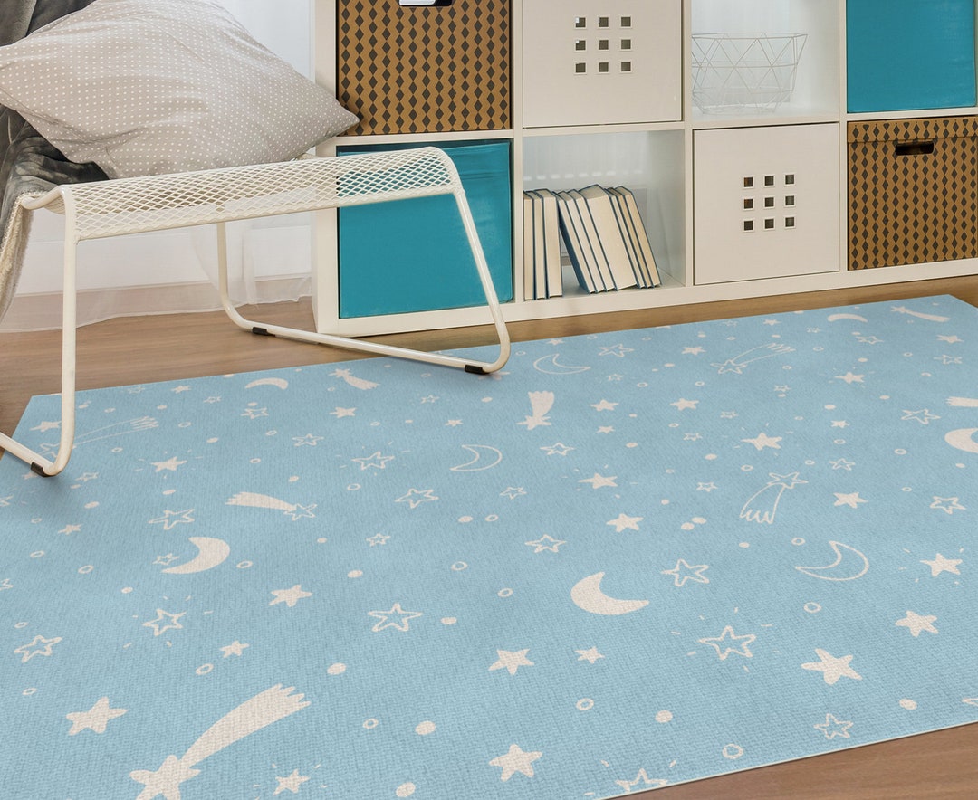 Blue Stars Vinyl Mats for Kids. Printed Vinyl Floor Mat Stars on Light ...