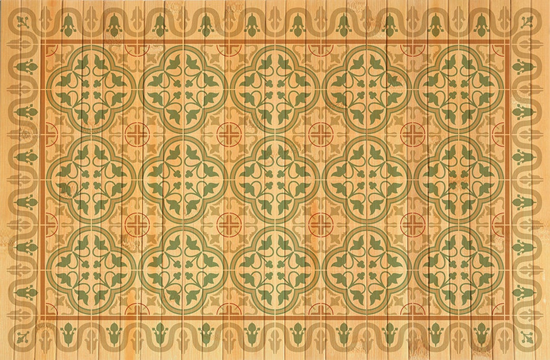Vintage Spanish Tile Bamboo Placemat: Green Floral Runner - Etsy