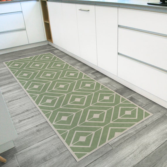 Green kitchen rug store