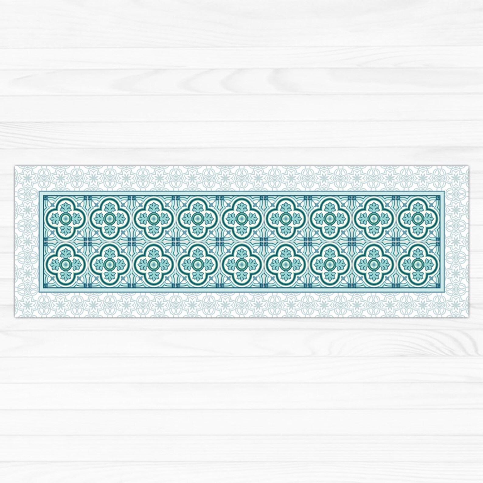 Vinyl Table Runner in Turquoise and White . Elegant Vinyl | Etsy