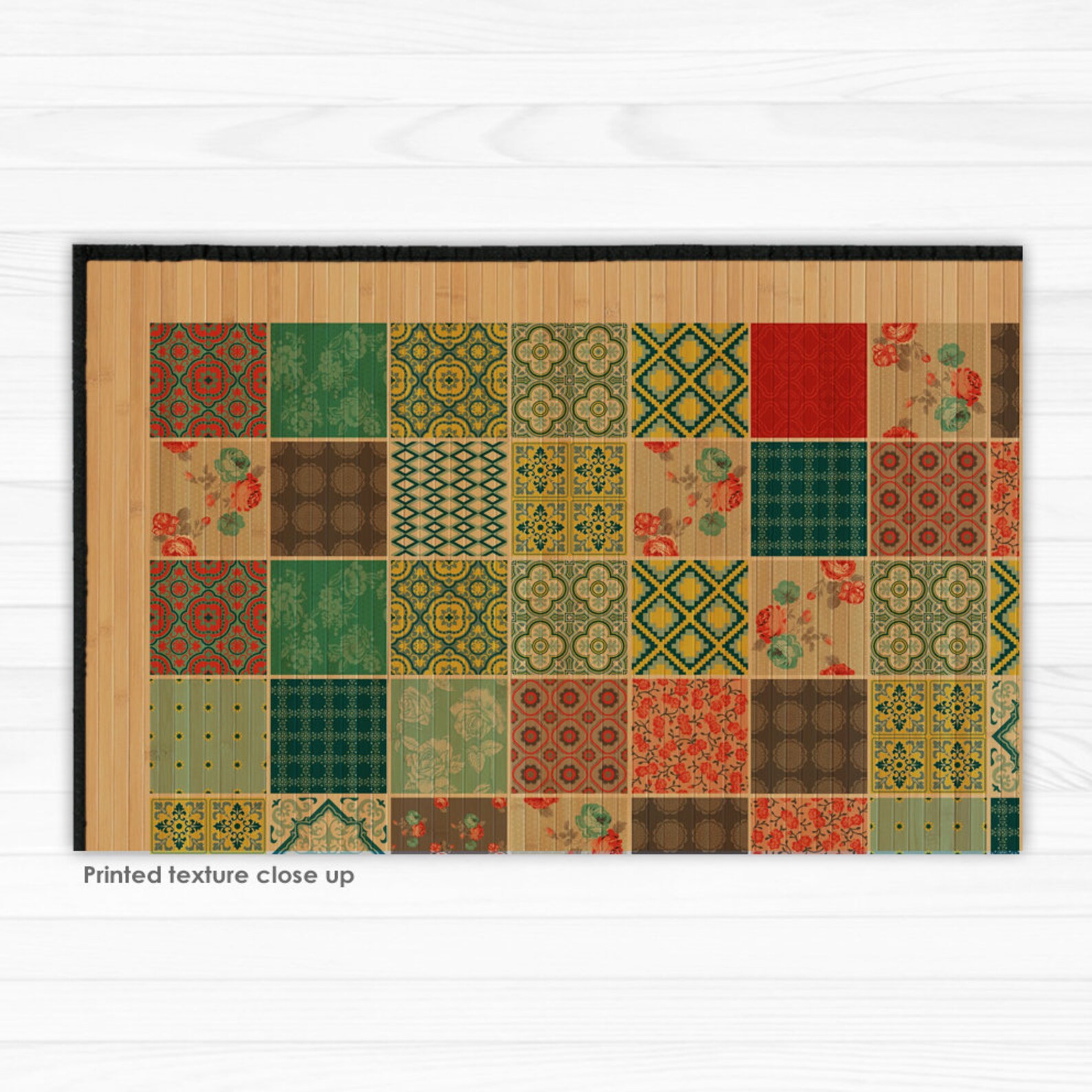 Printed Bamboo Rug Patchwork Design in Green Red and - Etsy