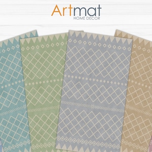 Beige Runner Rug, Boho Design, Printed on a Vinyl Floor Mat. Berber ...