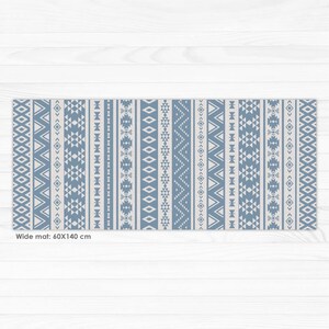 Blue Vinyl Floor Mat With Ethnic Pattern. Graphic Blue and White PVC ...