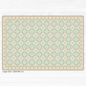 Linoleum Rug Printed With Green Tiles Pattern, With Decorative Border ...