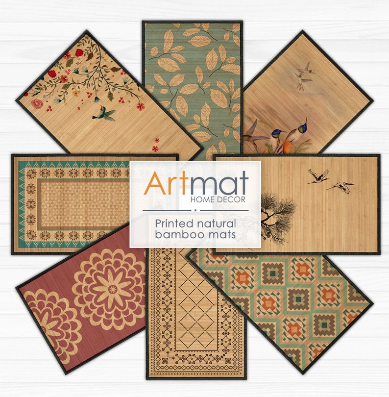 Printed Bamboo Rug Patchwork Design in Green Red and - Etsy