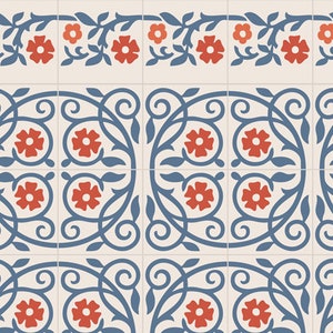 Dark Blue and Red Spanish Tiles Design, Table Runner, With Elegant Tiles Tiles . Printed Vinyl ...