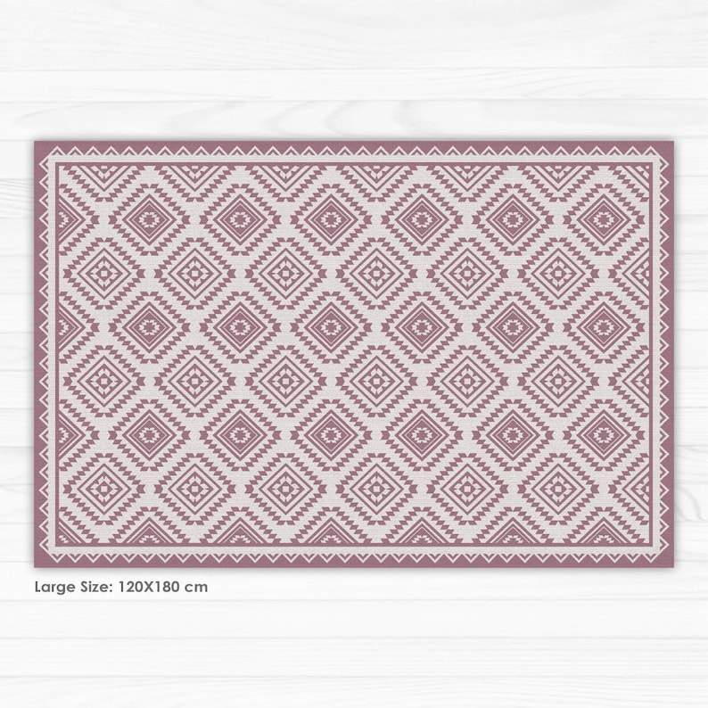 Vinyl Floor Mat Linoleum Rug With Pink Ethnic Kilim Pattern. - Etsy