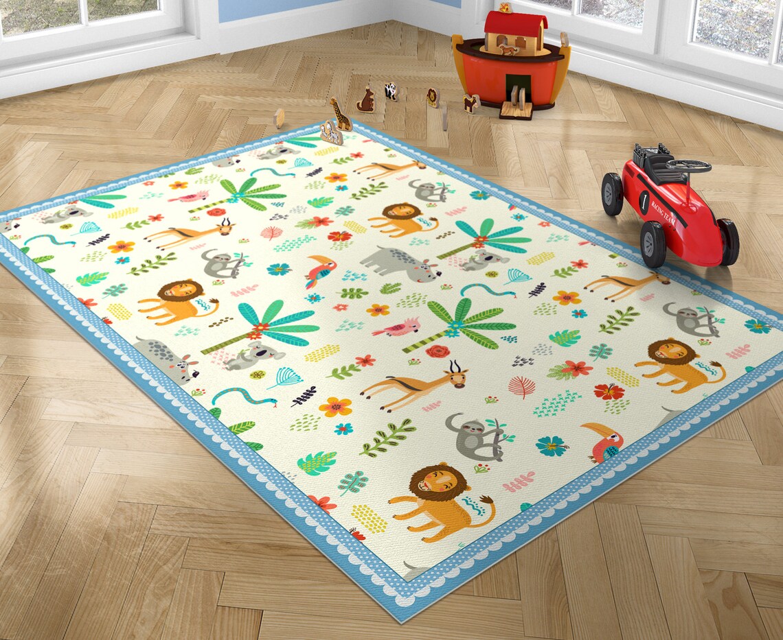 Vinyl Jungle Animals Mat for Kids. Vinyl Floor Mat With Wild - Etsy UK