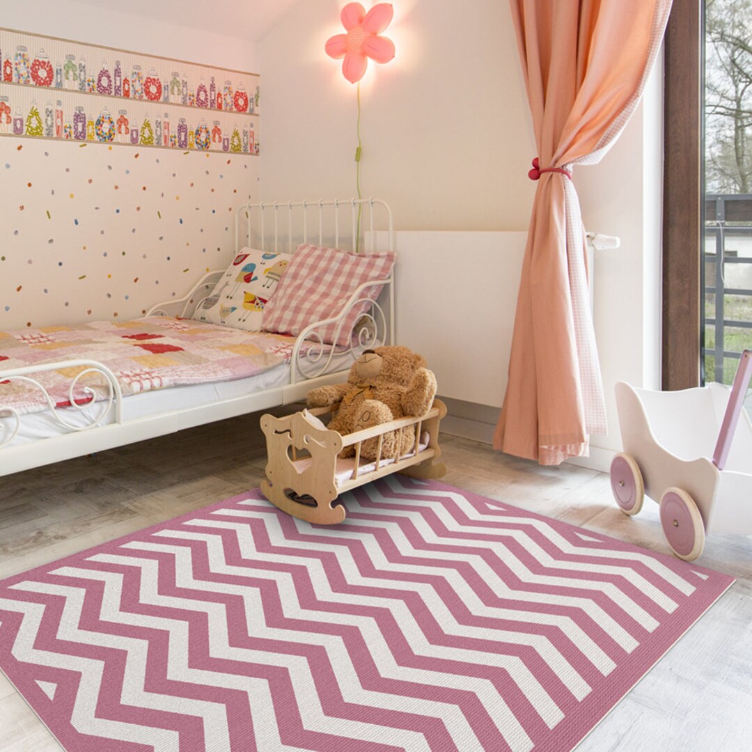 Pink Chevron Area Rug, Printed Linoleum Rug, Vinyl Mat. Art Mat With ...