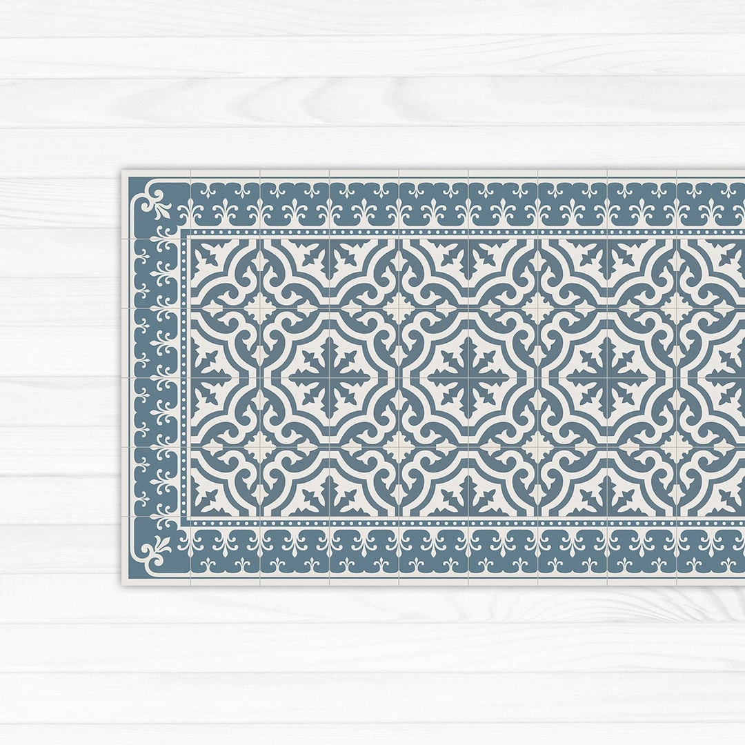 Blue Tiles Vinyl Mat With Decorative Frame. Art Mat Printed PVC Carpet ...
