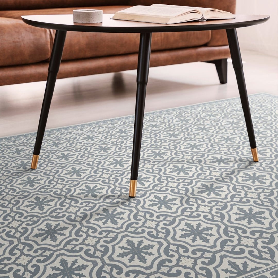 Gray Vinyl Mat With Classic Tiles Design and Frame. Art Mat Printed PVC ...