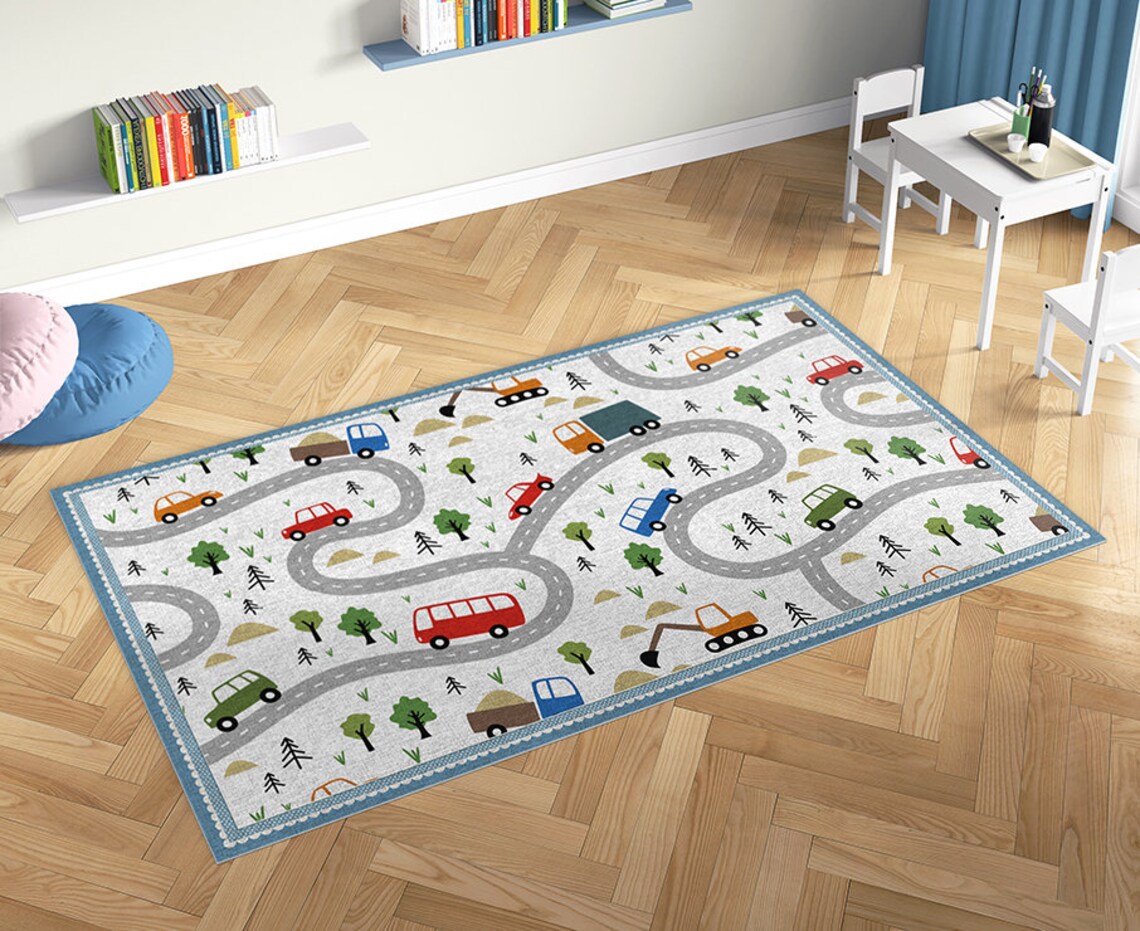 Kids Road Map Play Mat: Colorful PVC Vinyl Rug - Etsy