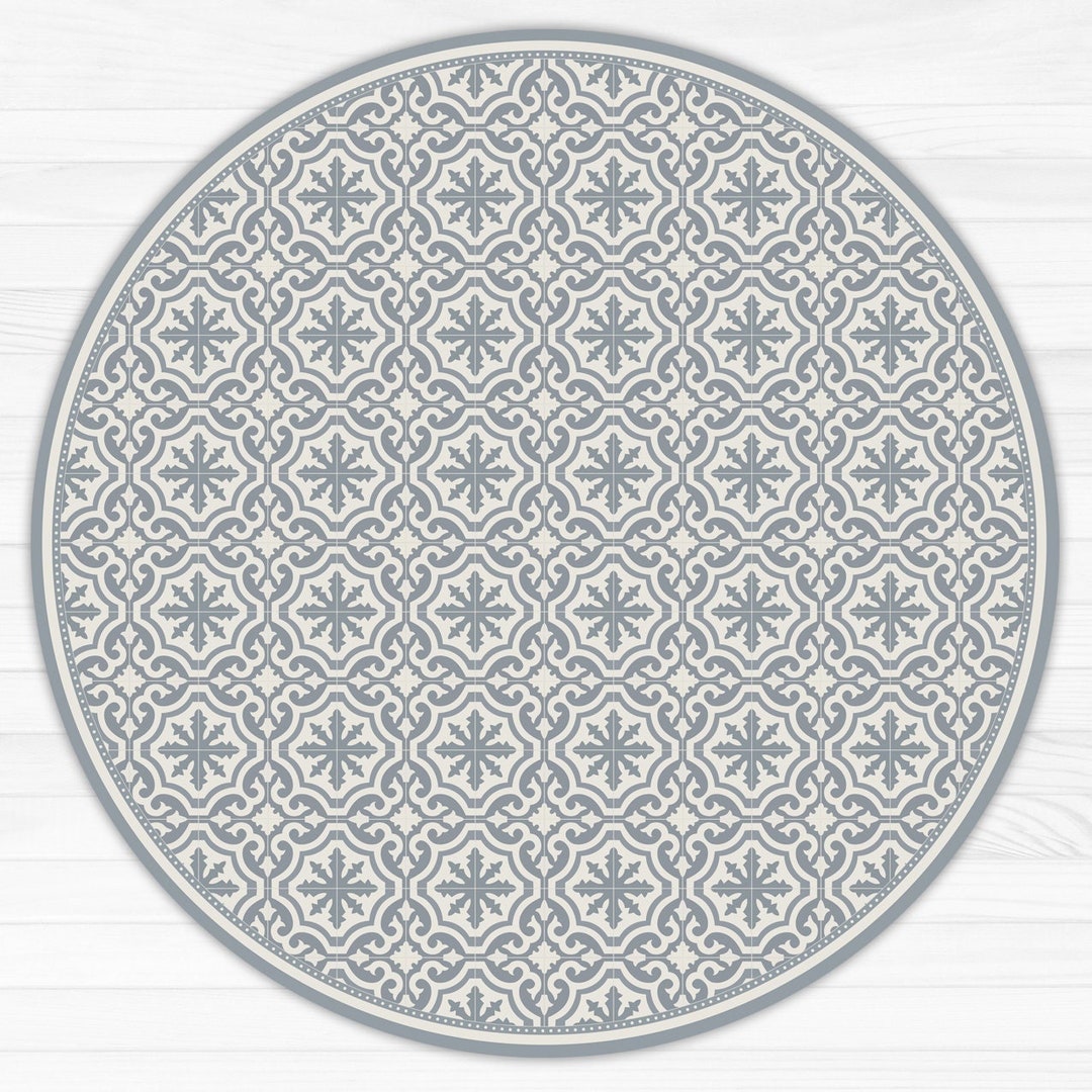 Round Vinyl Floor Mat With Light Gray Tiles Design. Livingroom and ...