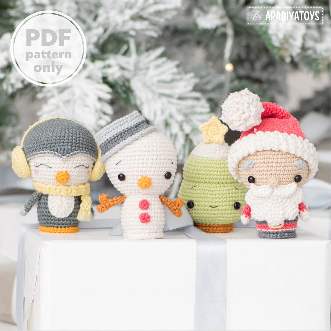 4-in-1 Christmas Ornaments Crochet Pattern Mini Amigurumi Set Santa ...