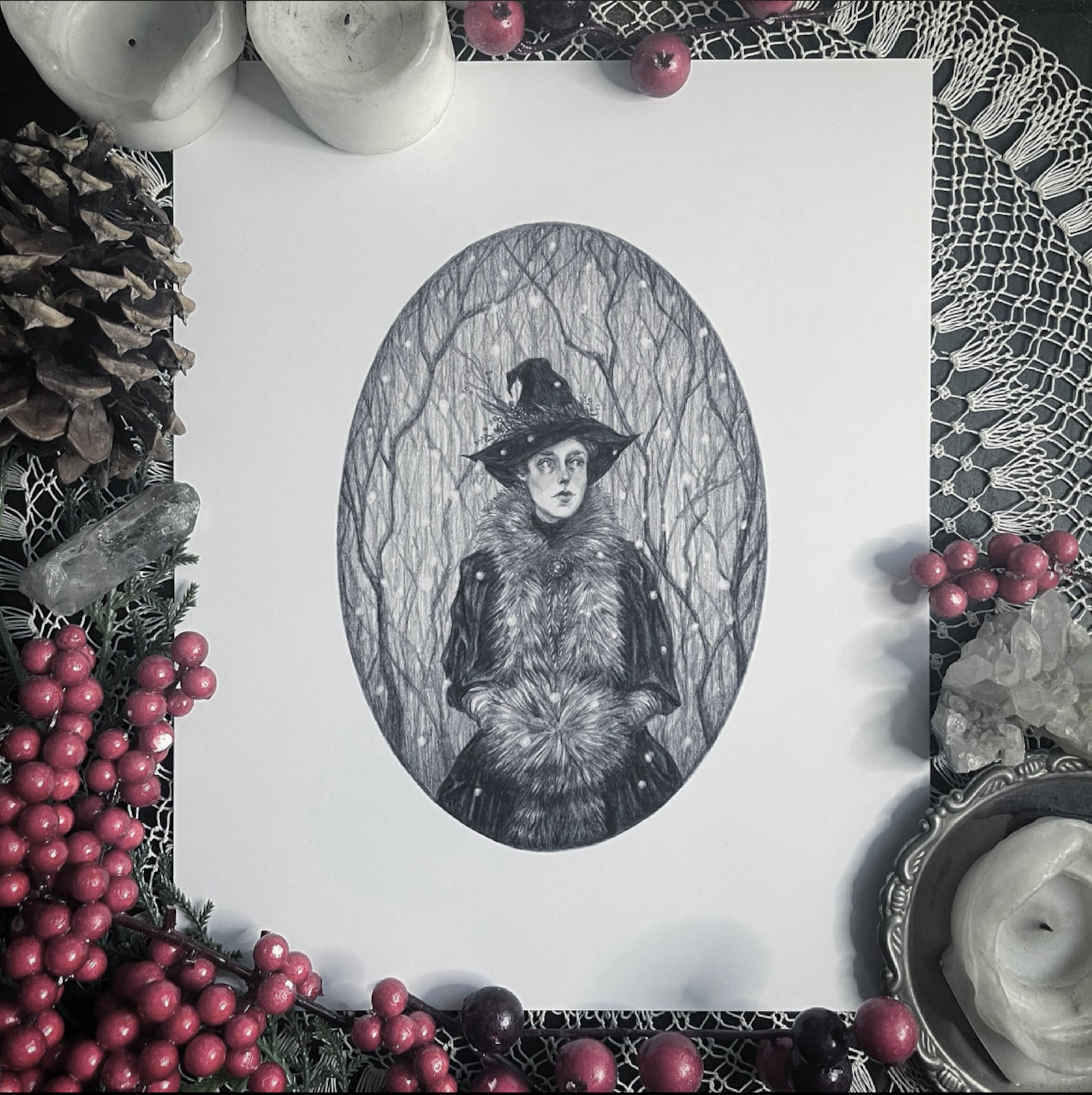 Winter Witch Fine Art Print Victorian Yule Witch Snow | Etsy