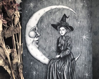 Moon Maiden - Fine Art Print - Full Moon Magick - Witchcraft - Pagan ...