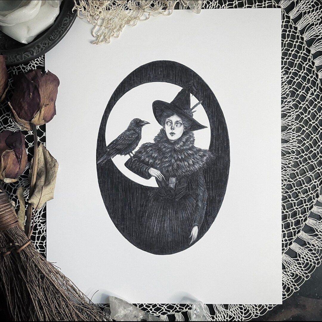 Akiko and Ambrose - Fine Art Print - Victorian Witch - Raven Familiar ...