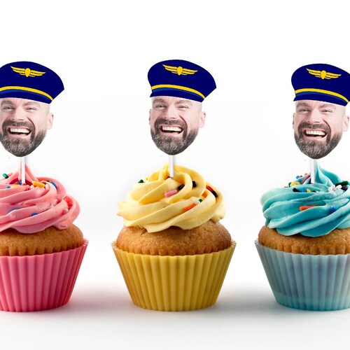 Pilot Cupcake Toppers With Custom Face Photo 12 Count - Etsy