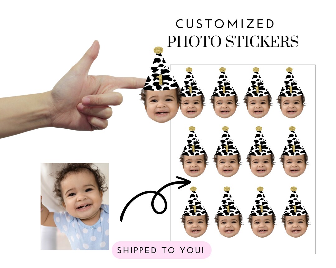 Photo Stickers With Cow Print Party Hat - Party Favors, Holy Cow I'm ...