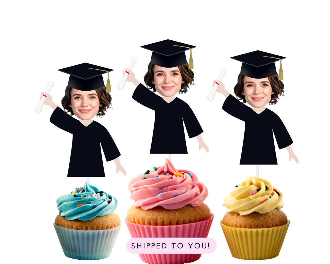 Graduation Cupcake Toppers With Photo and Cap and Gown, Face Cupcake ...