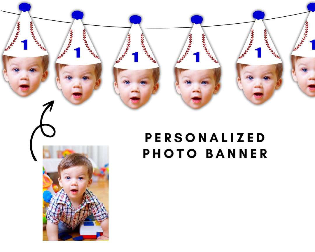 Baseball Banner Customized With Photo and Baseball Party Hat Pre-strung ...