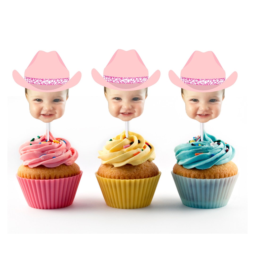 Rodeo Cupcake Toppers With Photo and Pink Cowgirl Hat, Face Cupcake ...