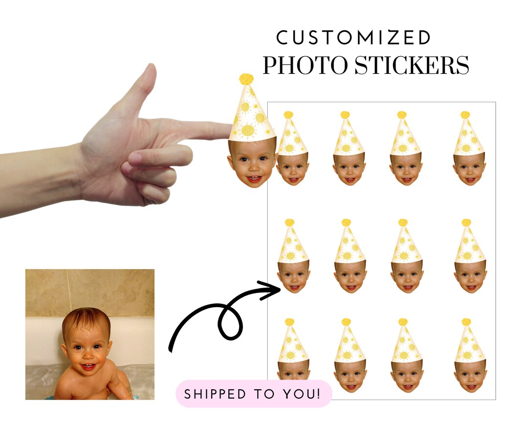 Photo Stickers With Sunshine Party Hat, First Trip Around the Sun, 1st ...