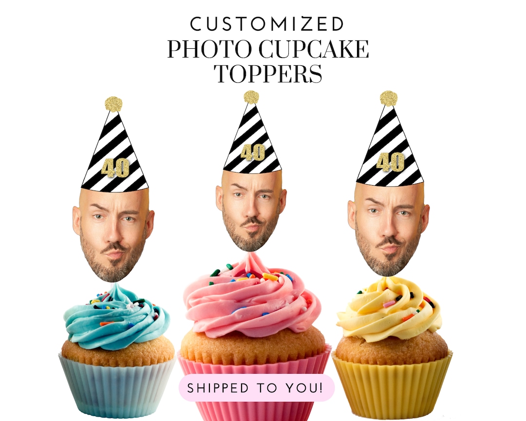 40th Birthday Cupcake Toppers With Photo and Birthday Hat (12 Count ...