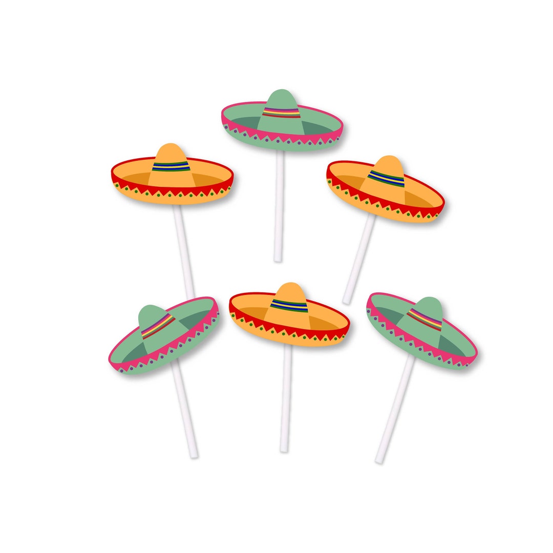 Sombrero Cupcake Toppers (12 Count) - Orange, Green, Birthday Party ...