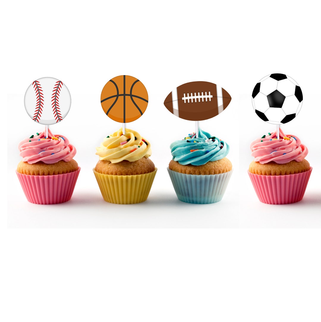Sports Themed Cupcake Toppers (12 Count) - Baseball, Basketball ...
