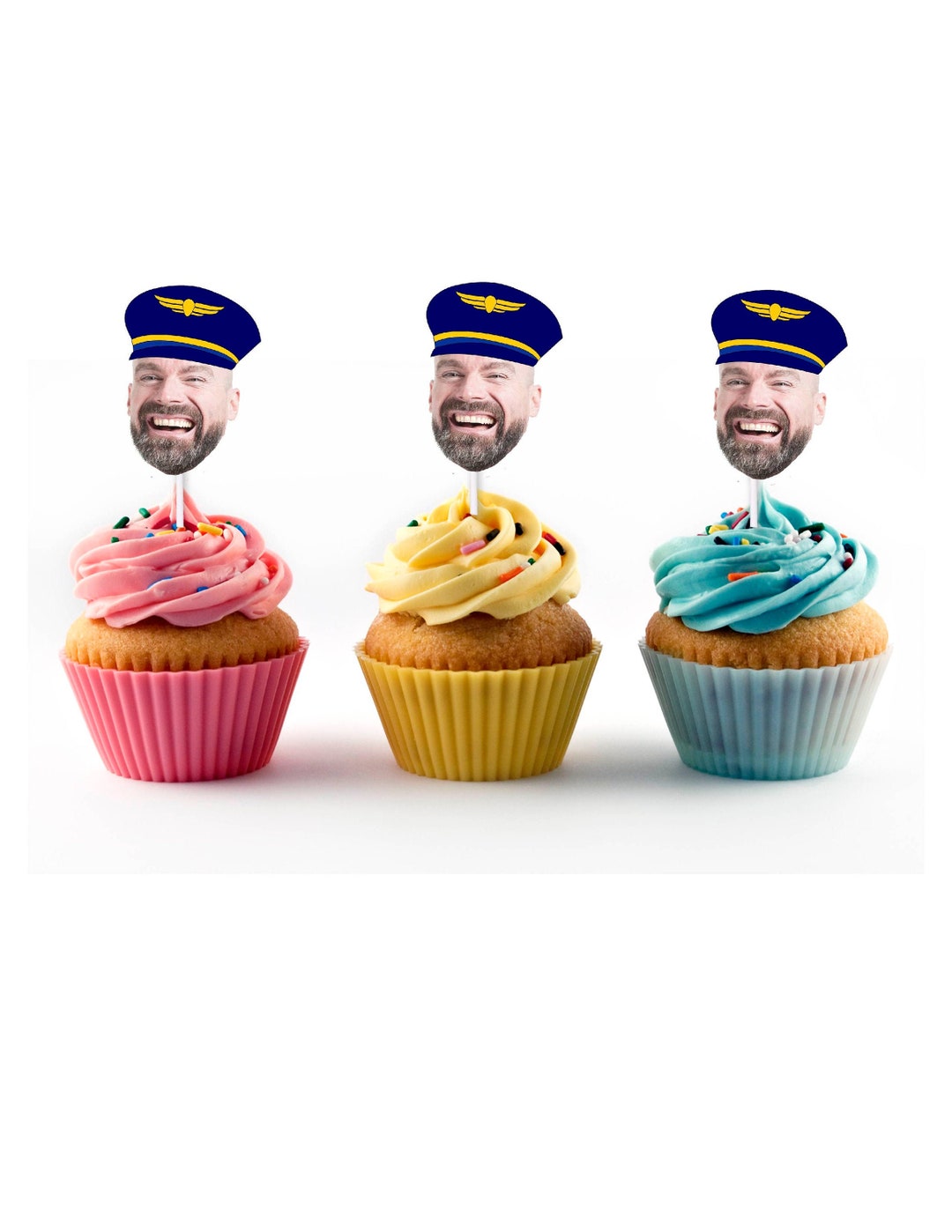 Pilot Cupcake Toppers With Custom Face Photo 12 Count Pilot, Birthday ...
