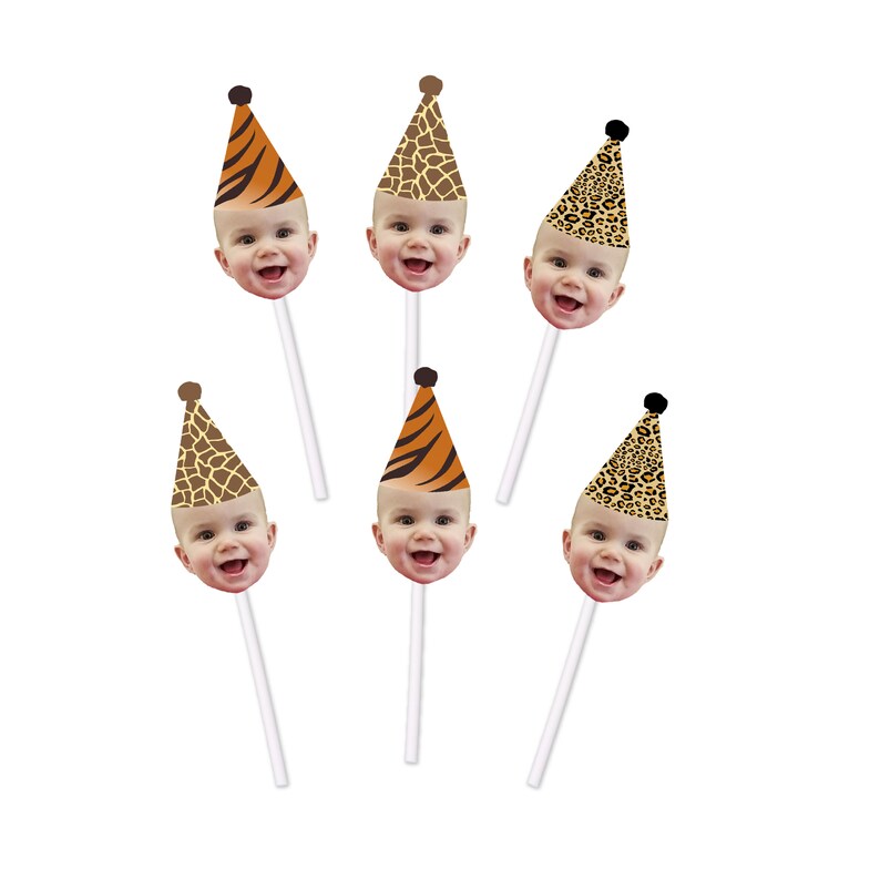 Animal Print Cupcake Toppers With Face and Party Hat (12 Count), Jungle ...