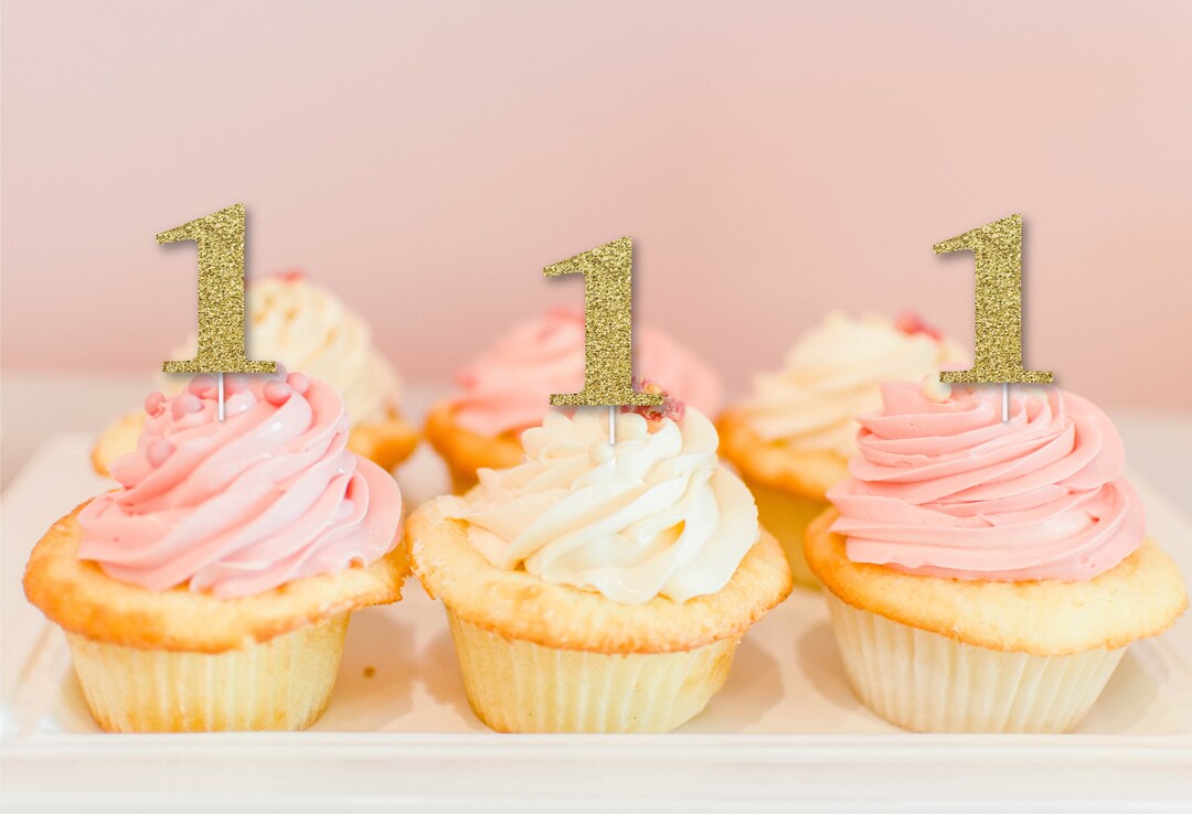 Glitter 1 Cupcake Topper for First Birthday or Anniversary (12 Count ...