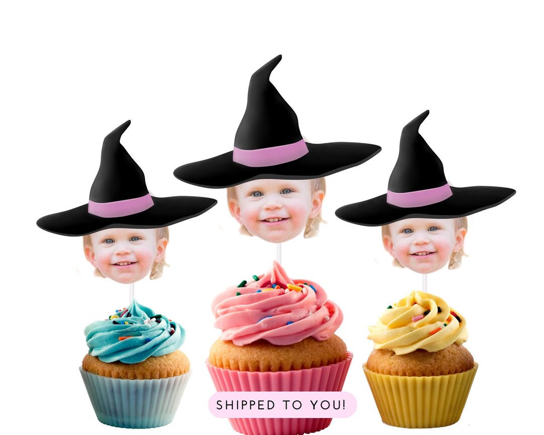 Witch Cupcake Toppers With Custom Face Photo, Girly Halloween, Spooky ...