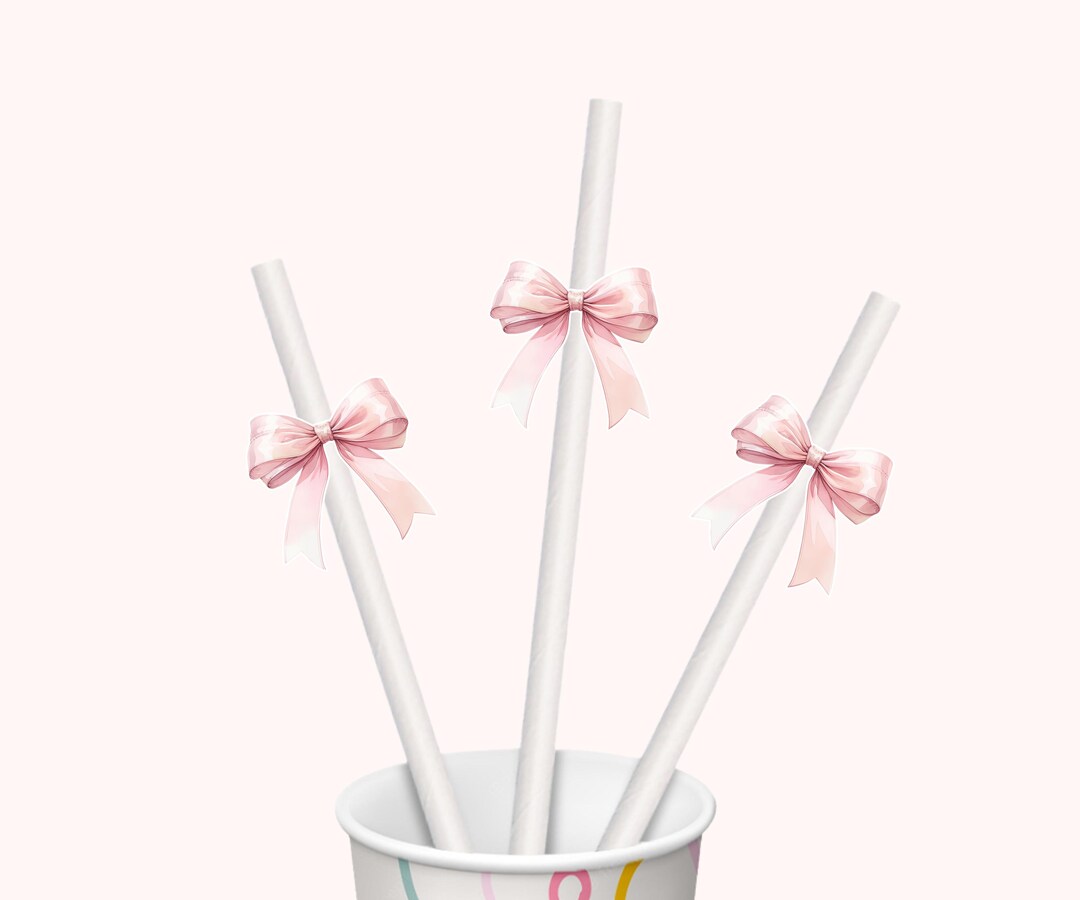 Pink Bow Straws | Paper Straws | Coquette Pink Bow Party Decorations ...
