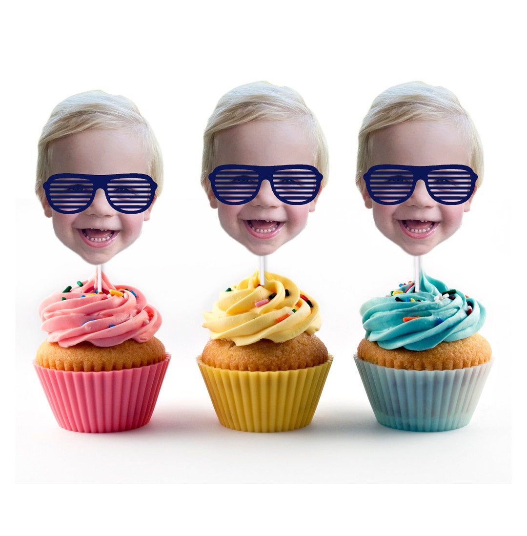 Too Cool Cupcake Toppers With Custom Face Photo (12 Count) - 2, Two ...