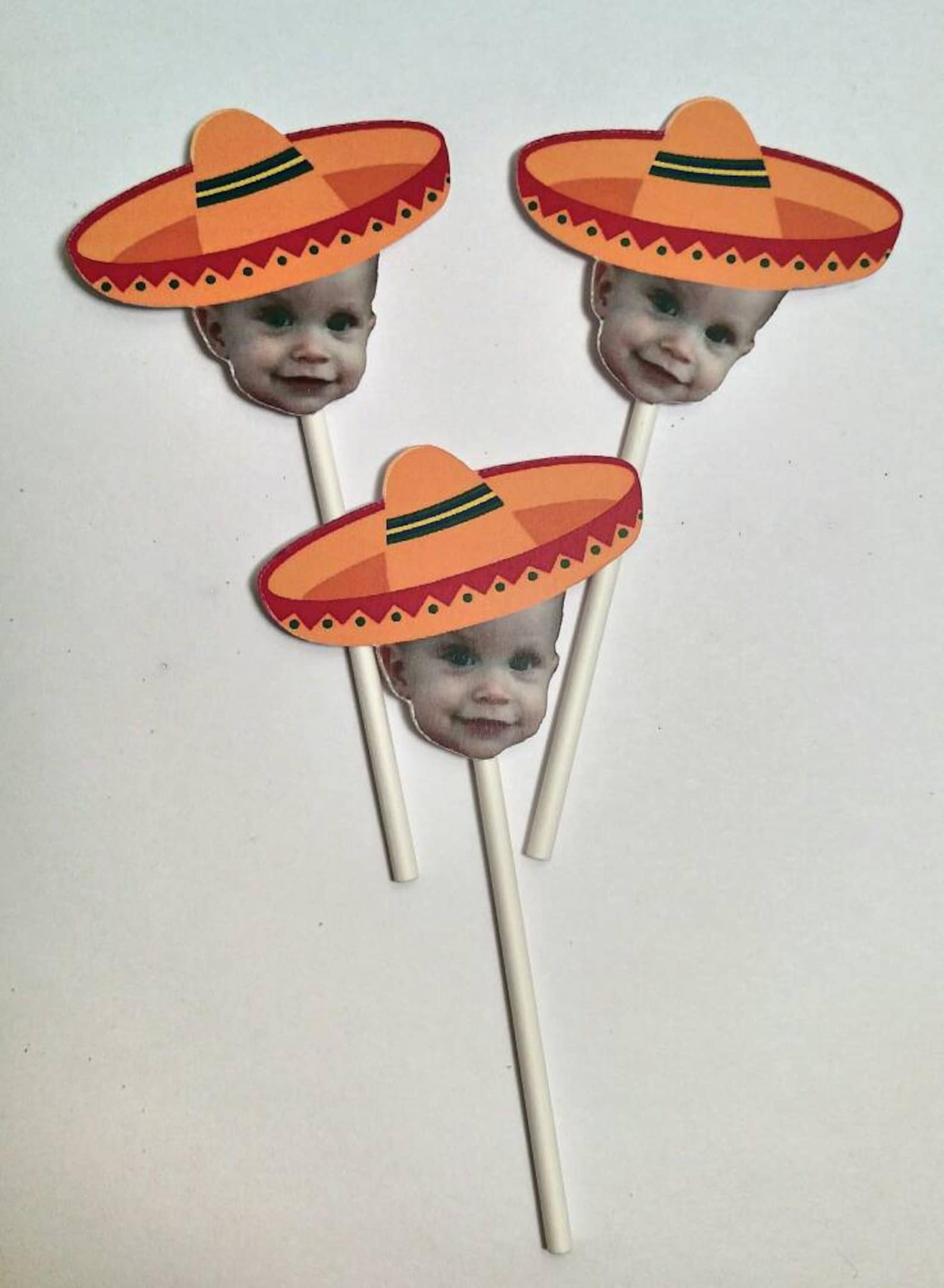 Sombrero Cupcake Toppers With Custom Face Photo 12 Count | Etsy