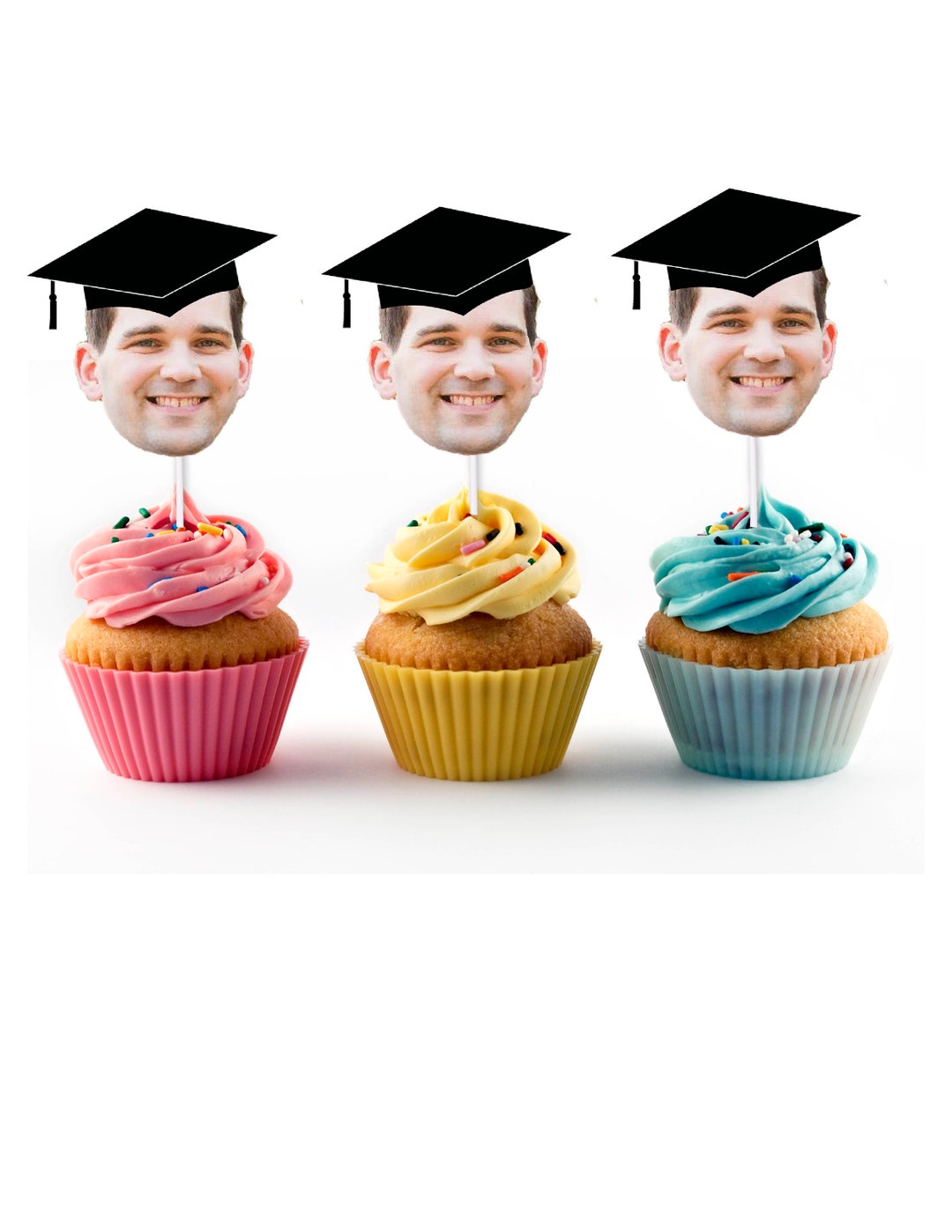 Graduation Cupcake Toppers With Face and Cap 12 Count Personalized ...