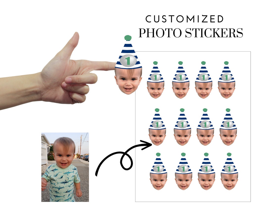 Custom Face Stickers With Golf Party Hat Party Favors, Hole in One ...