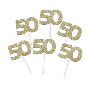 50th Birthday Glitter Cupcake Toppers (12 Count) in Black, Gold, Silver ...