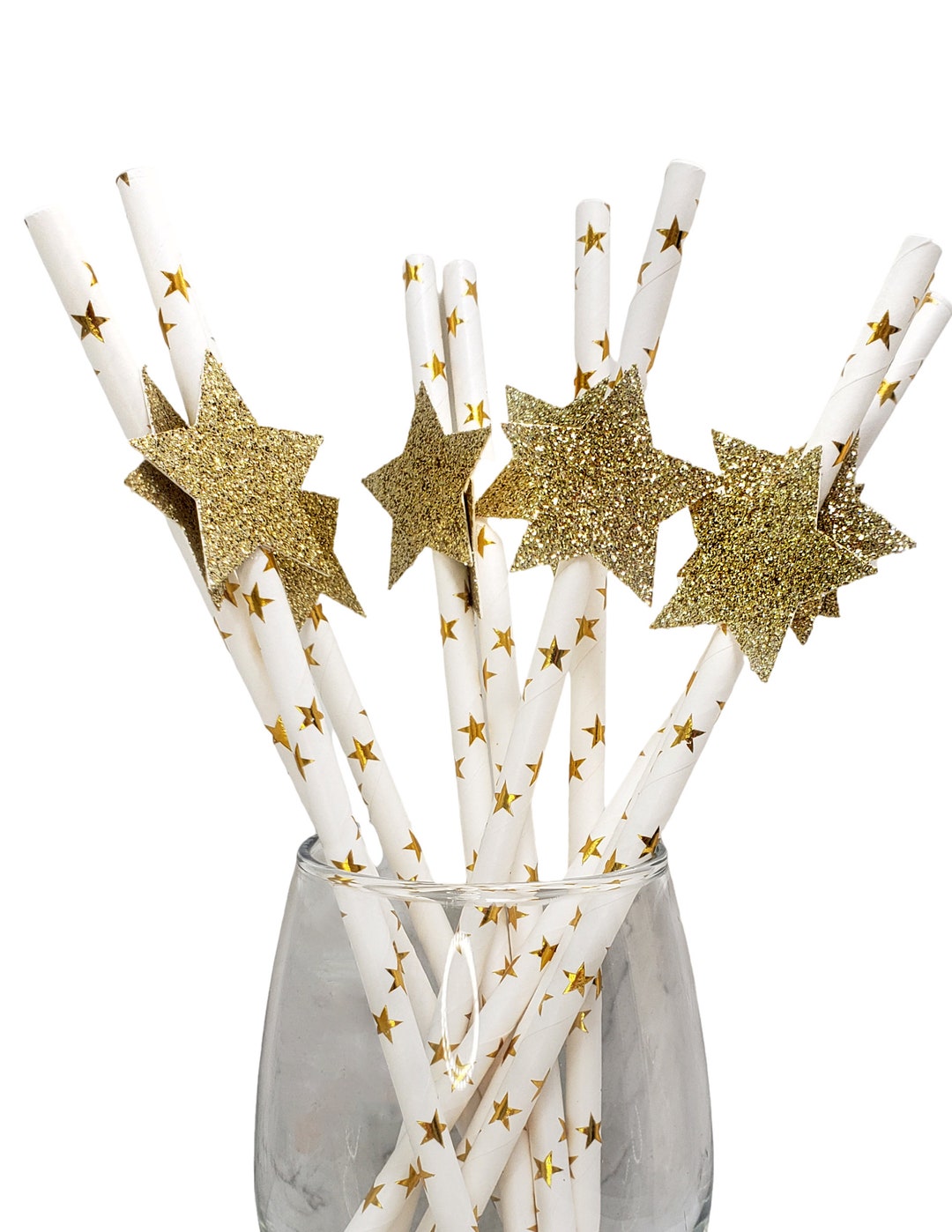 Twinkle Twinkle Little Star Straw Flags (24 Count) - Gold Glitter Paper ...