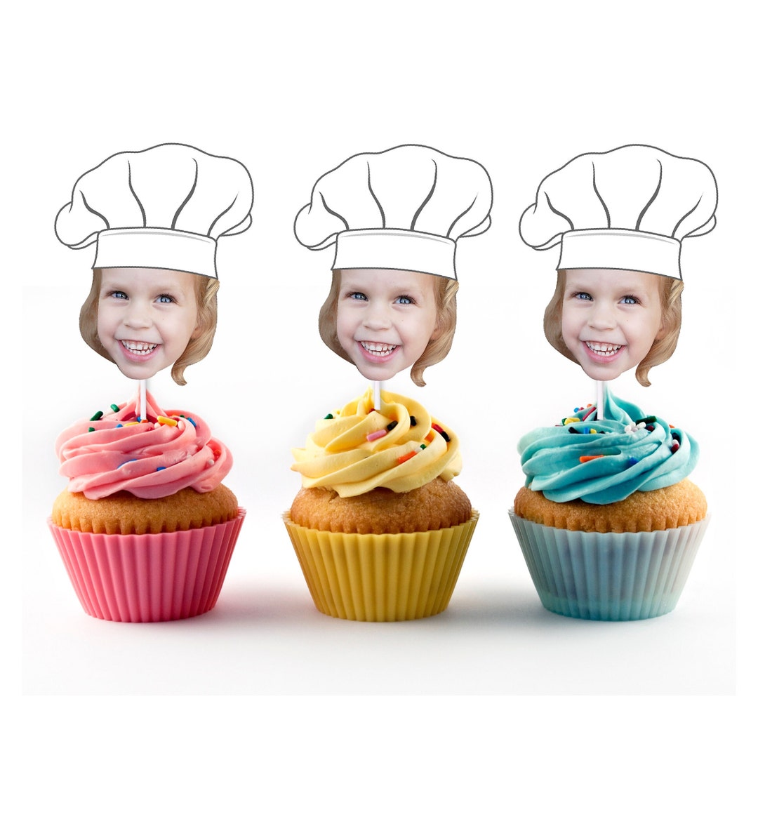 Chef Cupcake Toppers Customized With Photo (12 Count) - Chef Hat, Pizza ...